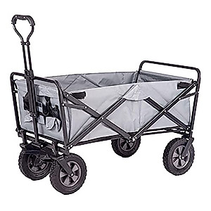 Suuim Collapsible Folding Wagon, Outdoor Folding Utility Wagon 4 Wheeled Folding Camping Cart, Utility Garden Trolley, Portable Outdoor Handcart with Brake,