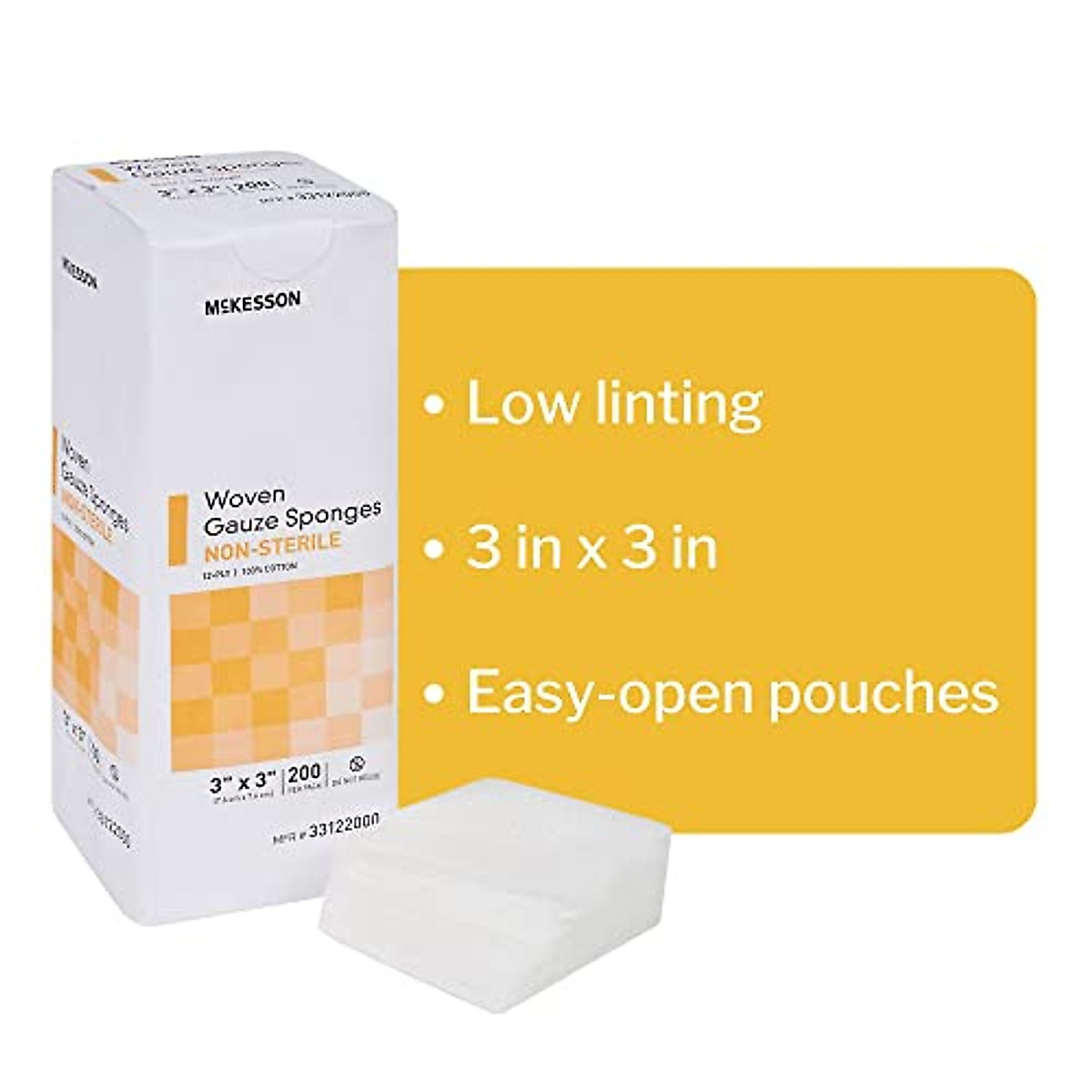 McKesson Woven Gauze Sponges, Non-Sterile, 12-Ply, 100% Cotton, 3 in x 3 in, 200 Per Pack, 20 Packs, 4000 Total