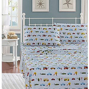 Sheet Set Kids/Teens Children Boys School Bus Fire Truck Taxi Cab Vehicle Transportation Trees Yellow Red Green Light Blue New # School Bus (Full Sheet)