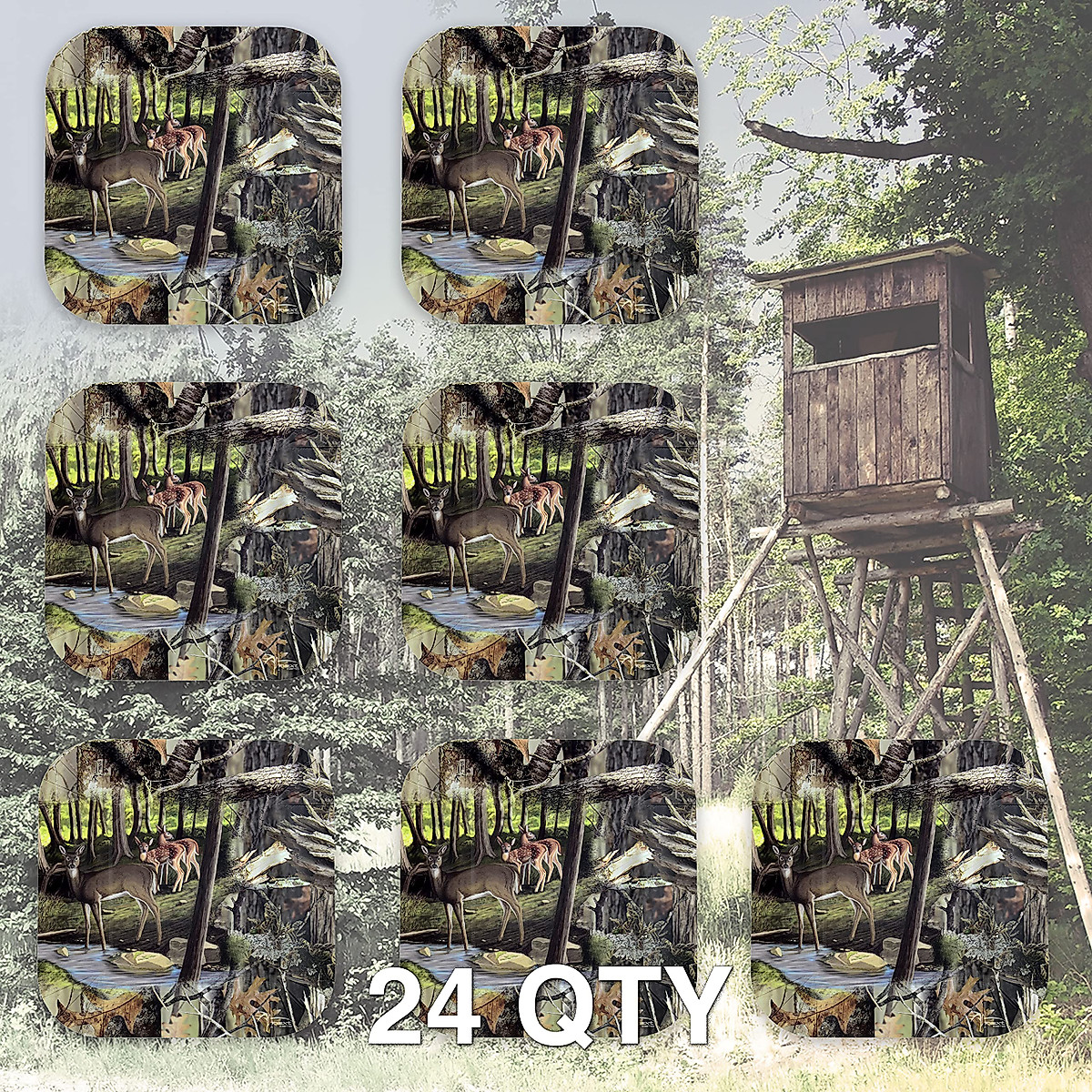 Havercamp Next Camo 7" Deer Plates (24 pack)! 24 Hunting Camo Square Dessert Plates. Great for Hunter Themed Party, Camouflage Motif, Birthdays, Graduations, Outdoor Family Picnic.