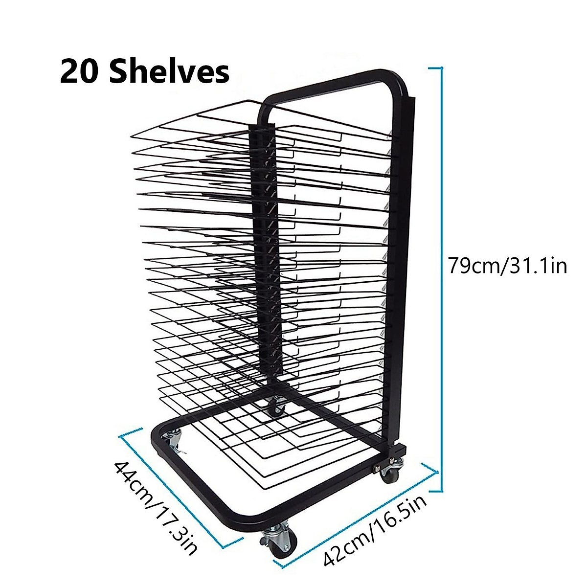 JIAHESHYP Mobile Metal Art Drying Rack with Wire Shelves, Artwork Storage Display Rack Printing Drying Shelf Power Coated with Wheels for Classrooms, Art Studios, Black (Size : 20 Shelves)