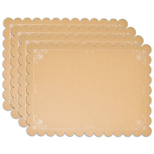 Gift Boutique 120 Disposable Brown Kraft Paper Place Mats 11"x 15" Rectangle Rustic Craft Printed Scalloped Place mat for Table Setting Mat Kitchen Bridal Shower Wedding Anniversary Party Decoration