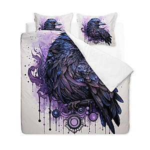 OmErsa Crow Duvet Cover Queen Size Set, Gothic Bedding Bedroom Decor, Comforter Cover & 2 Pillowcases 3 Pieces, Home Collection Quilt Cover