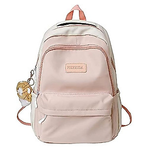 Aesthetic Backpack Cute Kawaii Backpack with Pendant 15.6 Inch College Cute Bookbag Laptop Bag Preppy Backpack (Pink,One Size)