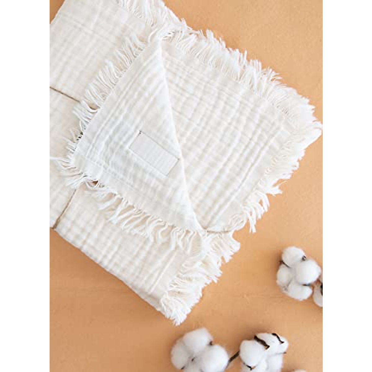 BROSS 100% Cotton Unisex Baby Blanket, 4-Layers, 110 * 120 cm, Swaddle Blanket for Newborn Babies, Soft Silky Blanket for Babies, Newborn Receiving Blanket, Baby Muslin Blanket Soft (Ecru)