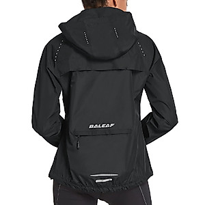 BALEAF Women's Rain Jackets Waterproof Windbreaker Windproof Lightweight Running Cycling Jackets Reflective Packable Hooded Black M