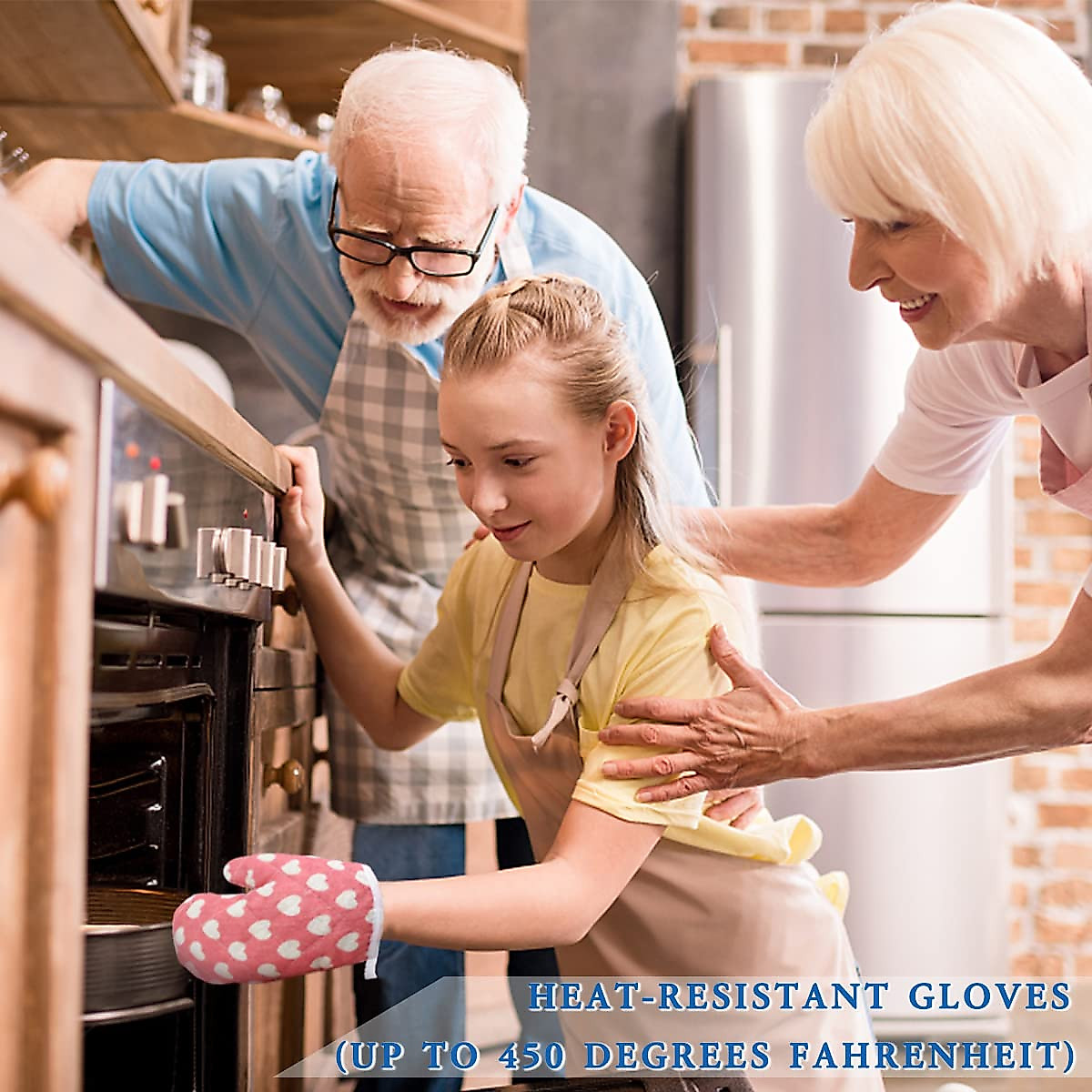 DOERDO 2 Pack Kid Oven Mitts for Children Heat Resistant Kitchen Mitts, Great for Cooking Baking, Age 4-12 (7"x4.7", Sweet Heart)