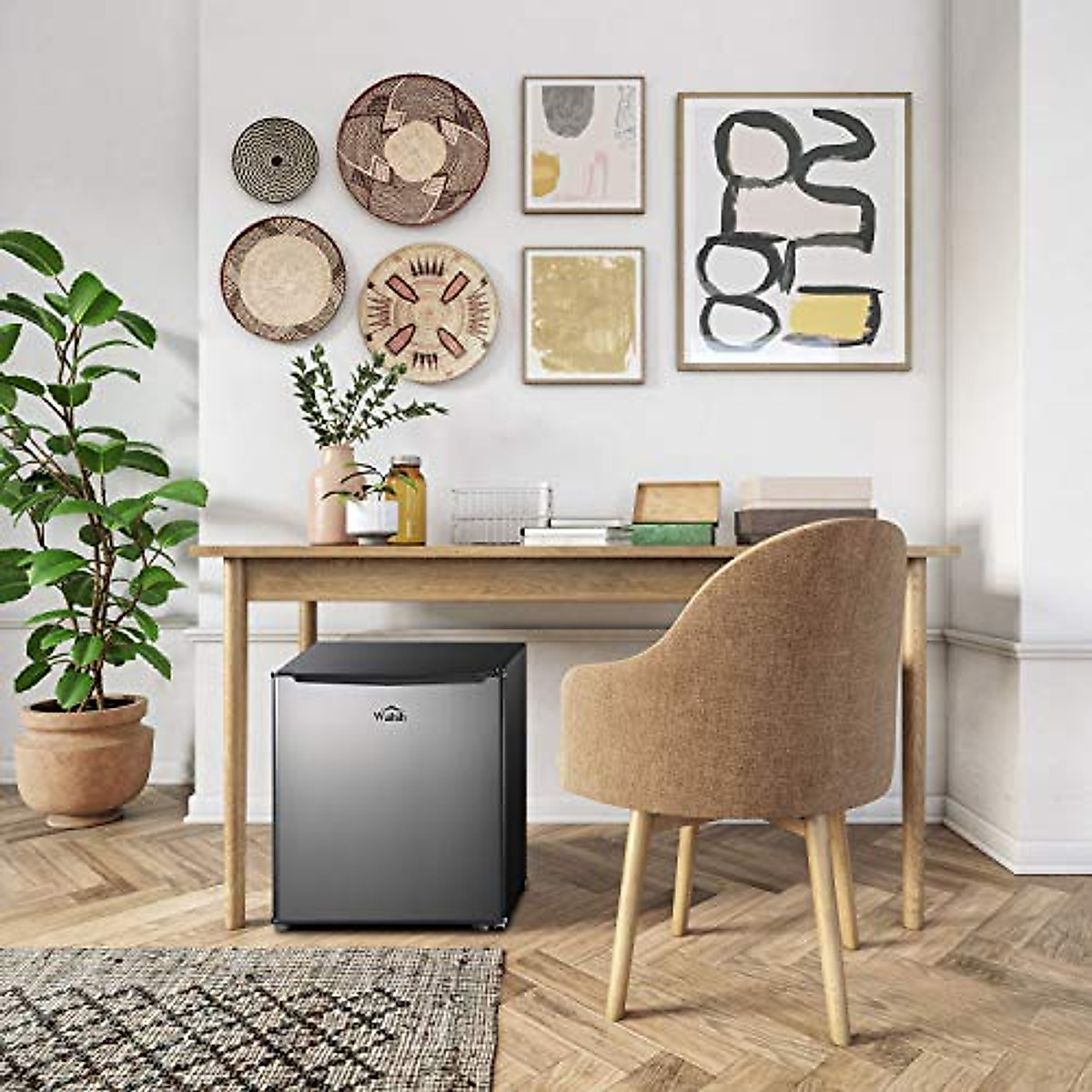 Walsh WSR17S5 Compact Refrigerator, 1.7 Cu.Ft Single Door Fridge, Adjustable Mechanical Thermostat with Chiller, Reversible Doors, Stainless Steel Look