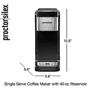 Proctor Silex Single-Serve Coffee Maker Compatible with Pod Packs and Grounds, 40 oz. Reservoir Makes Four 10 oz. Cups Without Refilling, Black & Stainless Steel (49919)