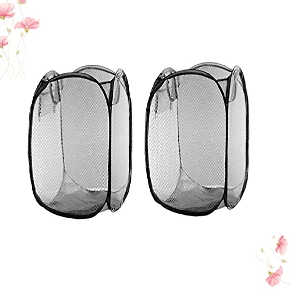 Yardwe Popup Mesh Laundry Basket, 2PCS Collapsible and Portable Clothes Washing Laundry Hamper for Laundry Room, Bathroom, Kids Room, College Dorm or Travel (Black, 30x30cm)