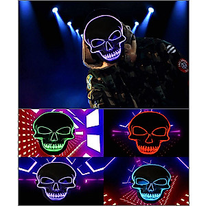 WENTAOWULUE LED Halloween Face Mask Skull Skeleton Light Up Full Face Mask Green