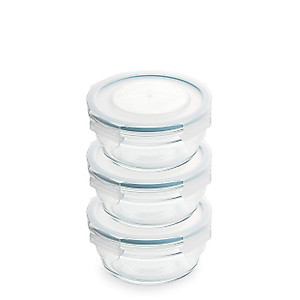 Snaplock Lid Tempered Glasslock Storage Round Container Airtight 3 Container Set Anti Spill Microwave & Oven Safe 1.6cups/378ml