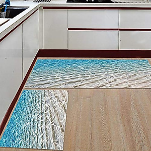 Big buy store Kitchen Rug Sets 2 Piece Beach Theme Non Slip Anti Fatigue Floor Mats Clear Sea Sand Ocean Comfort Soft Absorb Cushioned Standing Doormat Runner Rugs (19.7x31.5+19.7x47.2 inch)