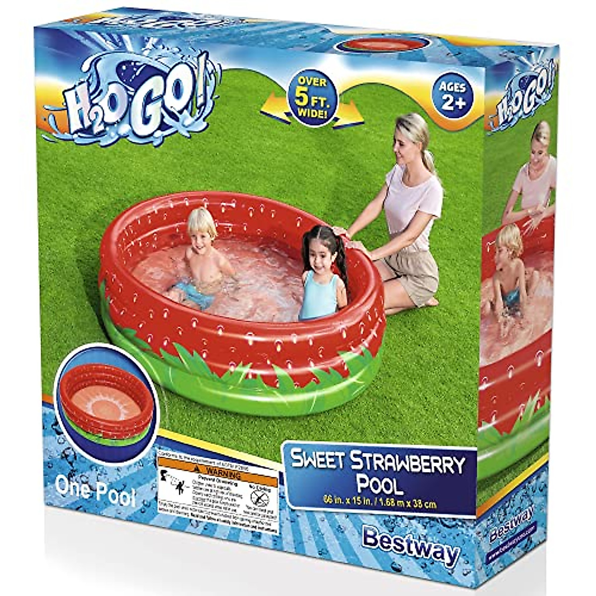 H2OGO! Bestway Sweet Strawberry Pool - 66" x H15 - Inflatable 3-Ring Play Pool, Kids,103 Gallon, Ages 2+