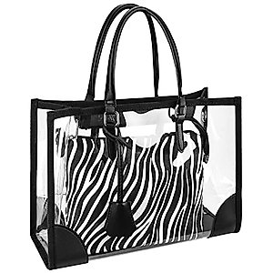 Large Clear Tote Bag for Woman, PVC & Vegan Leather Top Handle Shoulder Crossbody Bag, Transparent Stadium Approved Satchel Handbags
