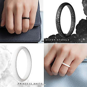 ThunderFit Stackable Silicone Wedding Rings for Women, Thin Rubber Engagement Bands 2.5mm Wide 1.8mm Thick - 1/2/3/4/5/7 Variety Multipack