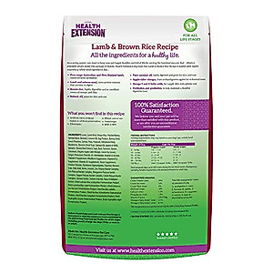 Health Extension Dry Dog Food, Natural Food for All Puppies & Dogs with Added Vitamins & Mineral, Lamb & Brown Rice Recipe (30 lb / 13.6 Kg)
