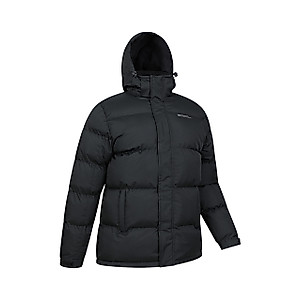 Mountain Warehouse Snow Mens Padded Jacket - Fleece Lined Hood Puffer Black Large