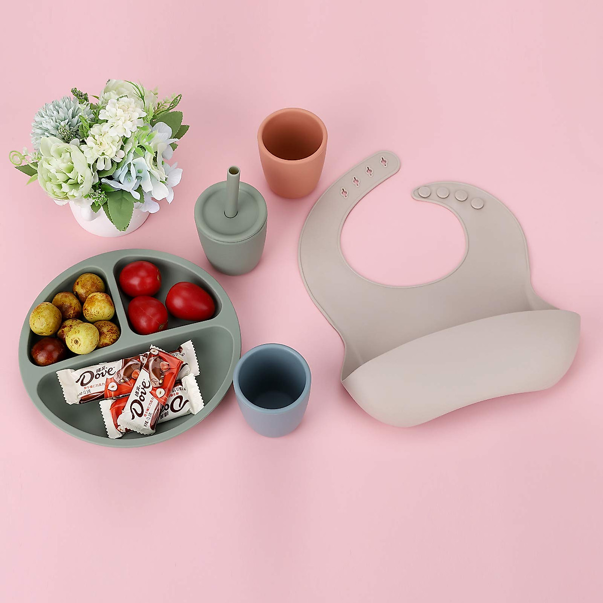 Socub Toddler Cup, Silicone Training Cup, Sprill proof Sippy Cup for Baby, BPA-Free, Unbreakable, 4oz, 6+ months, Power Rose