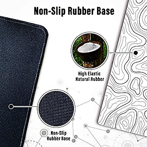 Ovenbird Large Gaming Mouse Pad with Stitched Edges, Minimalist Topographic Map Desk Mat, Extended XL Mousepad with Anti-Slip Base, Cool Desk Pad for Keyboard and Mouse, 31.5 x 11.8 in, White