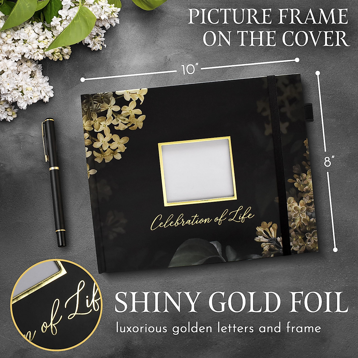 Elegant Black Funeral Guest Book, 10 x 8 Inches 120 Pages Guest Book for Funeral, 360 Entries Guest Book for Funeral and Memory, Memorial Service Guest Book with Pen and Sign, Memorial Guest Book