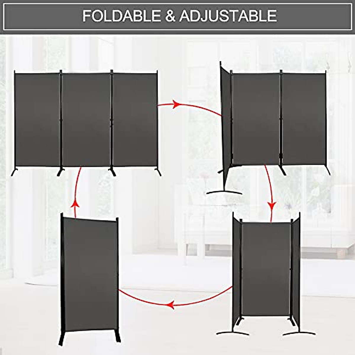 Partition Room Dividers 3 Panel Folding Privacy Screens 6 Ft Portable Office Walls Dividers for Room Separator 102"x20"x71", Grey