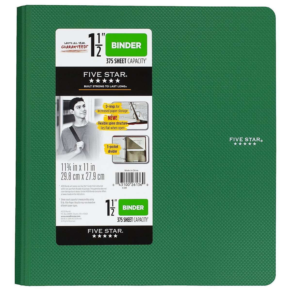 Five Star 1-1/2 Inch 3 Ring Binder, Plastic, Color Selected for You, 1 Count (26136)