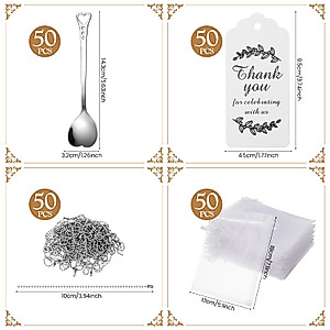 50 Sets Heart Shaped Tea Spoons Wedding Favor for Guests 5.63'' Heart Shaped Mini Spoons Creative Love Spoons with Sheer Bags Labels for Wedding Guest Souvenir Bridal Shower Tea Party Favors (White)