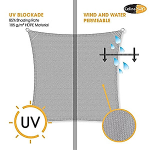 CelinaSun Sun Shade sail incl Fastening Ropes Square 12 x 12 ft Light Gray Premium Sun Shade Outdoor Weatherproof Breathable sail Shade