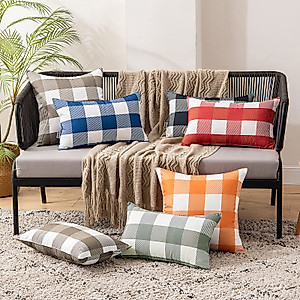 MIULEE Plaids Pillow Covers Checkered Throw Pillow Covers Outdoor Waterproof Decorative Pillowcases Set of 2 for Sofa Couch Living Room Patio Garden 12x20 Inch, Brown and White