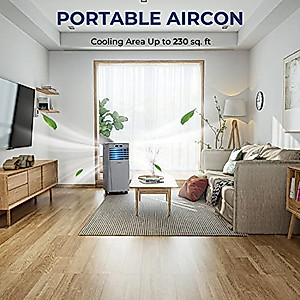 COSTWAY Portable Air Conditioner, 8000BTU Air Cooler with Drying, Fan, Sleep Mode, 2 Speeds, 24H Timer Function, Remote Control, Cools Room up to 230 Sq. ft, Air Cooling Fan for Home & Office Use, Window Kit Included(8000BTU-Grey)