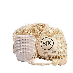 The Silicone Kitchen Reusable Silicone Baking Cups, Non-Toxic, BPA Free, Dishwasher Safe, Regular, Pack of 12, Designer White