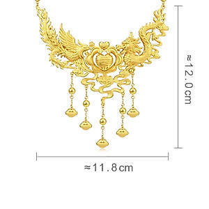 CHOW SANG SANG Chinese Wedding Collection 999 24K Solid Gold Price-by-Weight 45.28g Gold Dragon Phoenix with Ruyi Lock Necklace for Women and Wedding Occasion 93432N | 18.5 Inches, (47 CM)