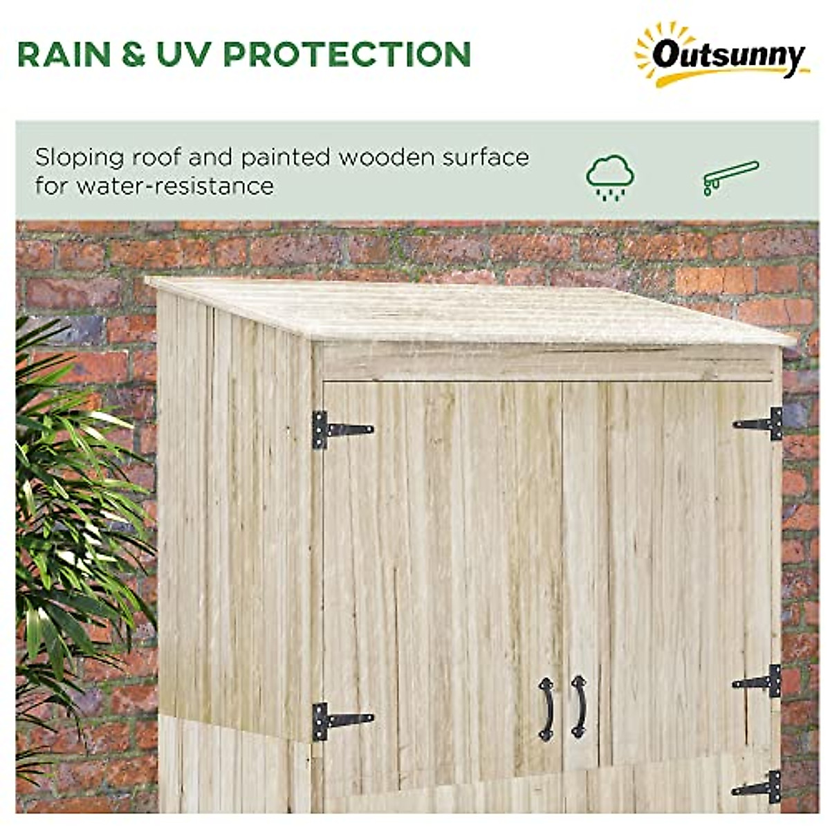 Outsunny Outdoor Storage Cabinet with 3 Shelves, Wooden Garden Shed with Magnetic Double Doors, Tall Vertical Tool Storage for Lawn Care Equipment, 47.25" x 22.5" x 72", Natural