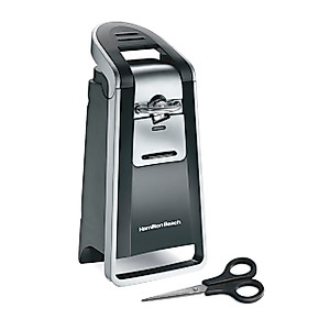 Hamilton Beach Smooth Edge Electric Automatic Kitchen with Easy Push Down Lever, Opens All Standard-Size and Pop-Top Cans, Stainless Steel Scissors, Black and Chrome