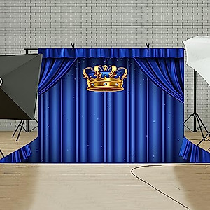 KUKUSOUL 8x8ft Prince Birthday Party Backdrop Royal Blue and Gold Crown Royal Party Backdrops Celebration Party Decoration Supplies Cake Table Banner Photo Booth Prop KUBYC430