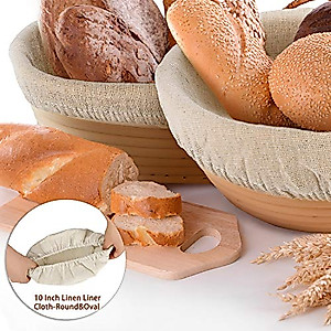 3 Pieces 10 Inch Oval and 3 Pieces 9 Inch Round Bread Proofing Basket Cloth Liner, Round Brotform Liner Oval Natural Rattan Baking Dough Sourdough Banneton Baskets Cover