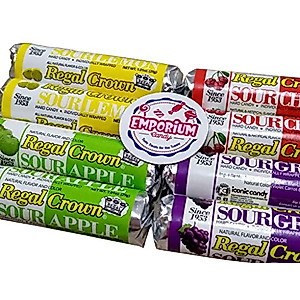 Regal Crown Candy Rolls Assortment - Sour Cherry Lemon Apple Grape 2 Rolls of Each Flavor