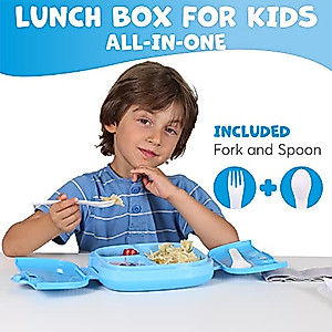 Umami Bento Lunch Box KIDS with Cutlery, Leak-Proof, Easy to Clean, 3 Compartments Bento Box for Kids, Ideal Portion Sizes for Ages 4 to 12, for Boys & Girls, Microwave, Dishwasher & Safe, BPA-Free