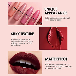 Dulele 6 Colors of Velvet Smooth Matte Lipstick Set, Long Lasting & Waterproof Non-Stick Cup Nude Color Lip Makeup Gift Set for Girls and Women