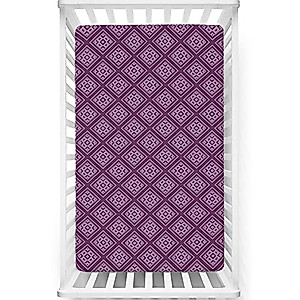 Retro Themed Fitted Mini Crib Sheets,Portable Mini Crib Sheets Soft & Stretchy Fitted Crib Sheet-Crib Mattress Sheet or Toddler Bed Sheet,24“ x38“,Purple and Lilac