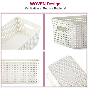 AREYZIN Plastic Storage Baskets With Lid Organizing Container Lidded Knit Storage Organizer Bins for Shelves Drawers Desktop Closet Playroom Classroom Office, White, 6 Pack