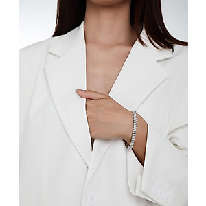 InzheG Silver Tennis Bracelet Cute Cubic Zirconia Crystal Bracelet 7 Inches Cute Charm Diamond Tennis Bracelet Chain Trendy Dainty Summer Jewelry for Women Girls