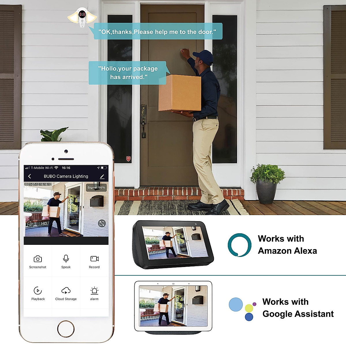 BUBO Outdoor Floodlight Camera,WiFi 1080P Security Cam, PIR Motion Sensor Light with Siren Alarm,IP65 Waterproof,Colorful Night Vision,Dusk to Dawn,Two-Way Audio,64GB MicroSD,Compatible with Alexa