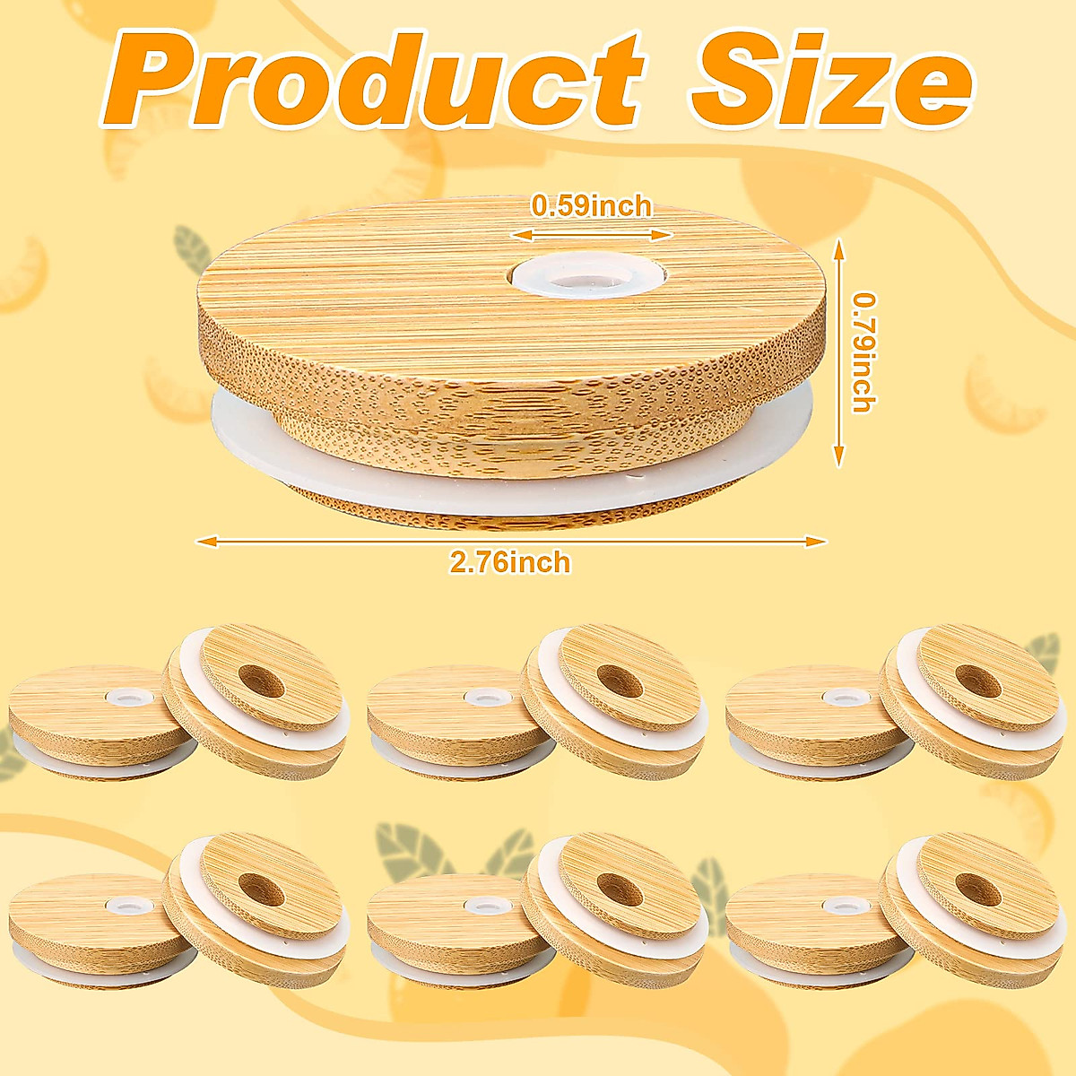 Sieral 70mm Bamboo Jar Lids with Straw Hole for Glass Cups Reusable Wooden Mason Jar Lids for Beer Can Cups 2.76inch Canning Lids with Silicone Ring for Regular Mouth Drinking Jars(30 Pcs)