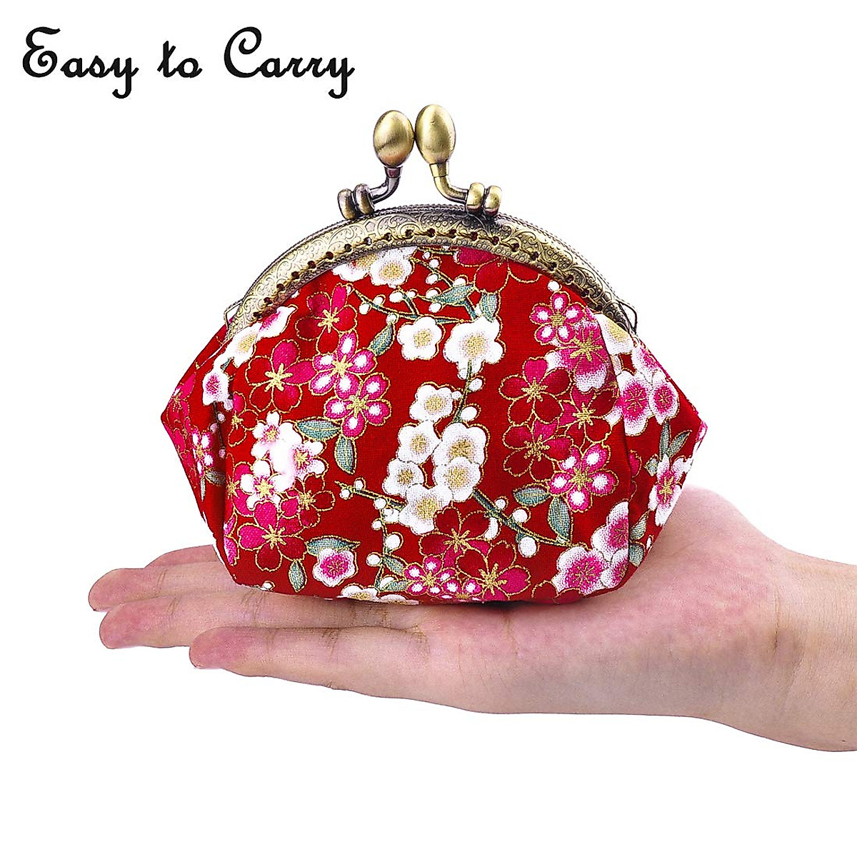 Oyachic Floral Coin Purse,Canvas Wallet with Clasp,Vintage Change Purse,Small Coin Pouch Kiss Lock for Woman Girls