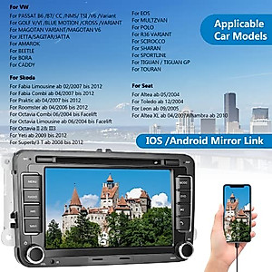 Double Din Car Stereo for VW Jetta Passat Tiguan CC Golf with Apple Carplay&Android Auto 7” HD Touchscreen Head Unit Support DVD GPS Bluetooth FM Car Radio with Backup Camera+ Steering Wheel Controls