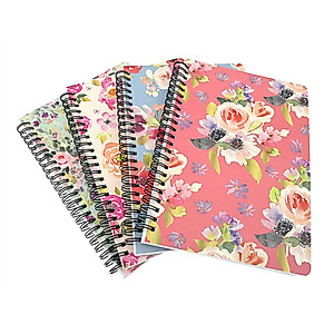 4 Pack A5 Spiral Notebook Journal,Wirebound Ruled Sketch Book NotePad Diary Memo Planner,A5 Size(8.3X5.7") & 80 sheets (Floral)