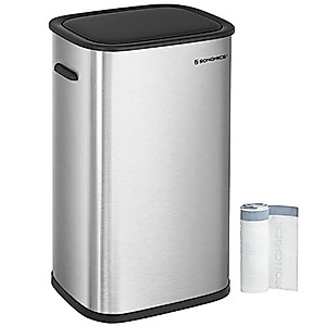SONGMICS Motion Sensor Trash Can, 13 Gallon Automatic Garbage Can with Soft-Close Lid and Bag Retainer Ring, Stainless Steel, Touchless Kitchen Trash Bin, 15 Trash Bags Included, Silver ULTB610E50