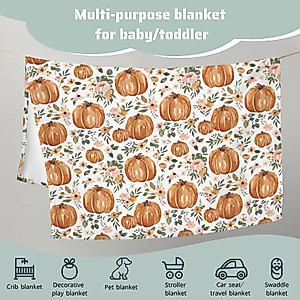 HawSkgFub Fall Thanksgiving Pumpkins Floral Baby Blanket Girls Gift, Boho Autumn Holiday Flower Flannel Fleece Nursery Bed Receiving Blankets, Soft Newborn Toddler Infant Kids Crib Bedding 30 x 40